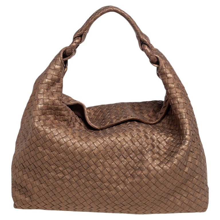 Bottega Veneta Brown/Gold Intrecciato Leather Sloane Hobo at 1stDibs