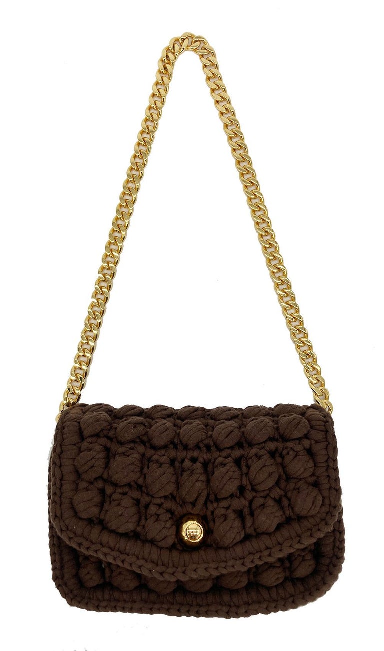 Bottega Veneta Brownie Classic Brown Crochet Flap Bag For Sale at 1stDibs