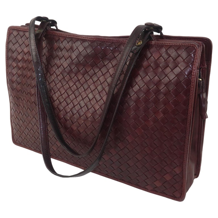 Bottega Veneta Burgundy Brown Intrecciato Leather Handbag, C.1980 For ...