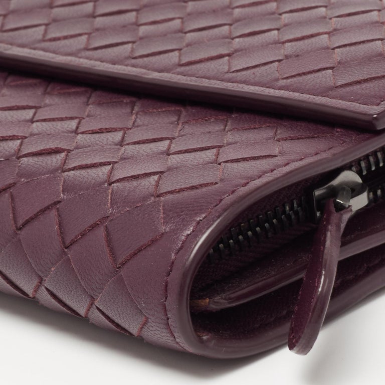 Bottega Veneta Burgundy Intrecciato Leather Continental Flap Wallet For ...