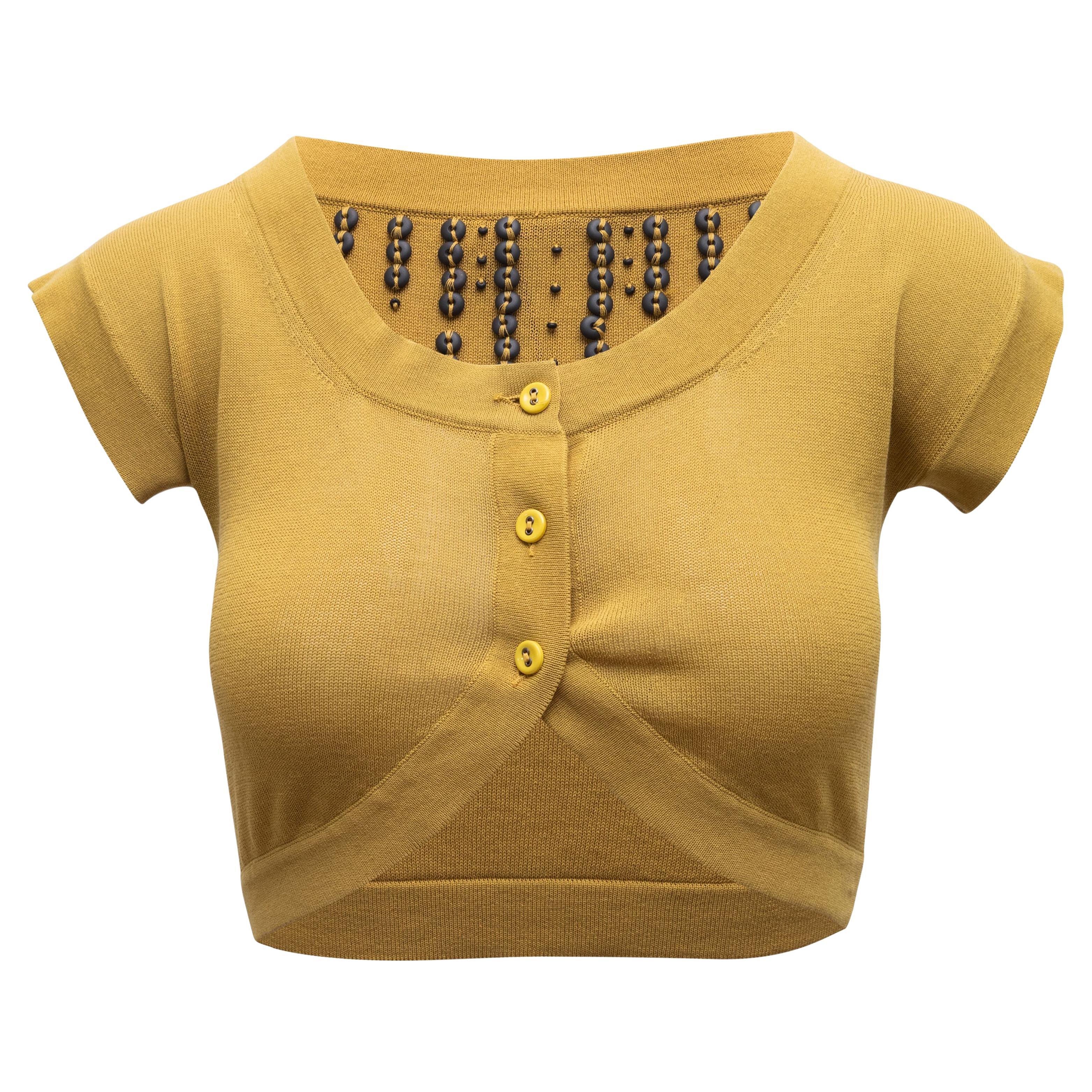 Bottega Veneta Chartreuse Embellished Cropped Cardigan For Sale at 1stDibs