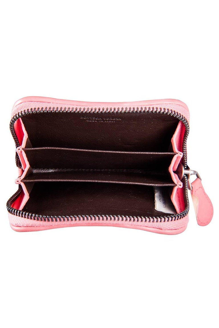Bottega Veneta Coral Pink Leather Mini Zip Around Wallet For Sale at ...
