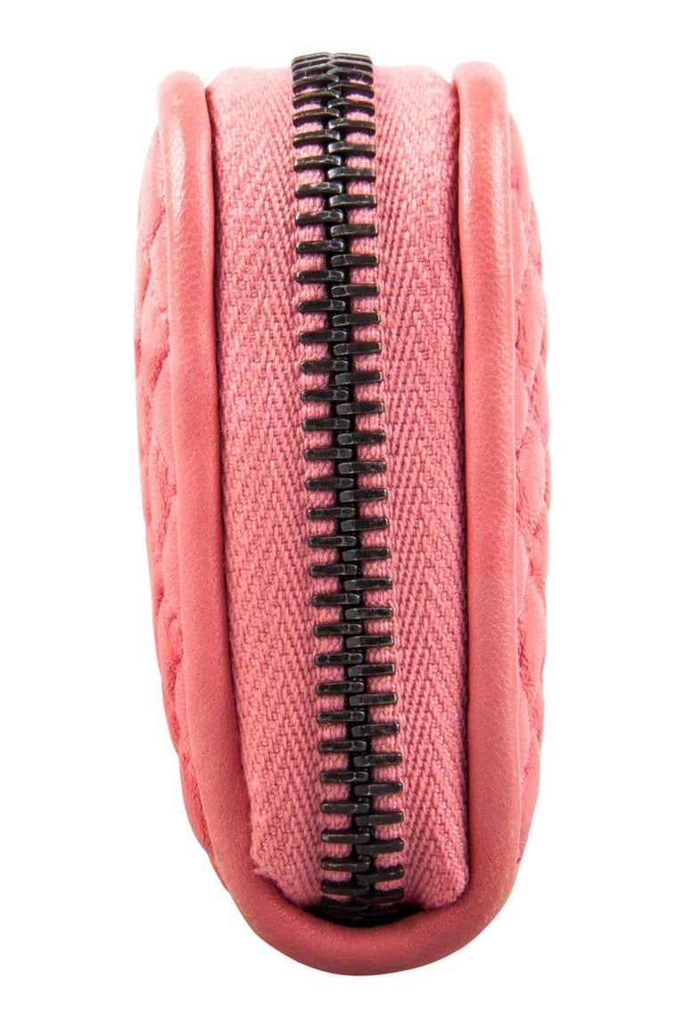 Bottega Veneta Coral Pink Leather Mini Zip Around Wallet For Sale at ...