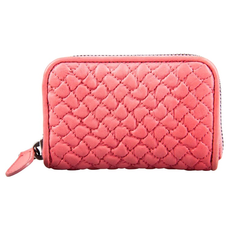 Bottega Veneta Coral Pink Leather Mini Zip Around Wallet For Sale at ...