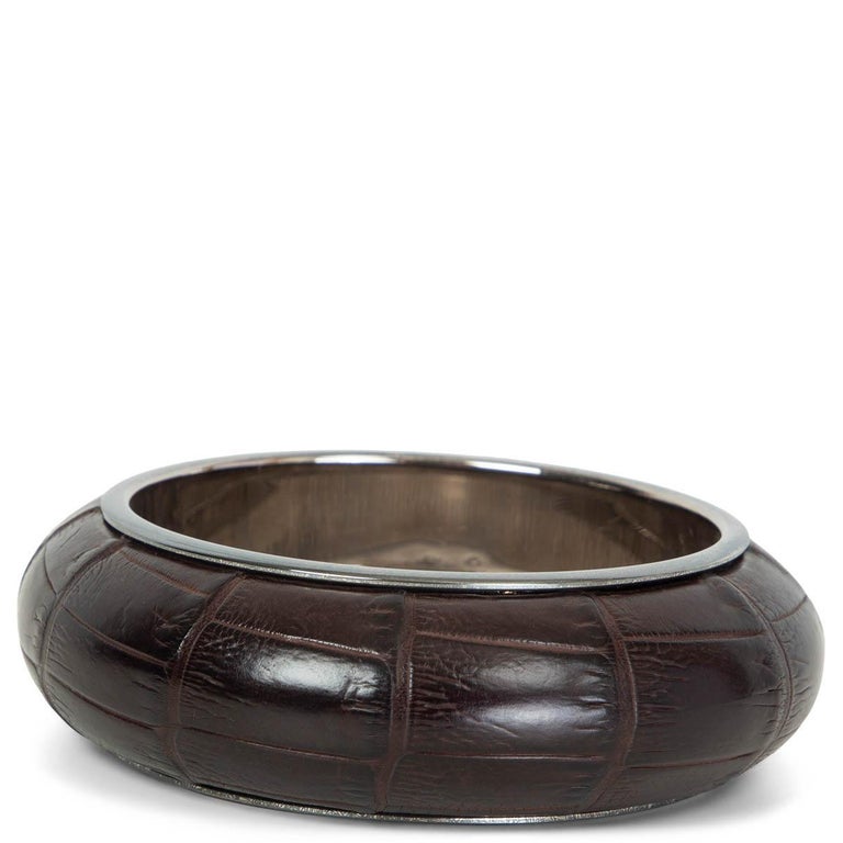 BOTTEGA VENETA dark brown CROC Bangle Bracelet For Sale at 1stDibs