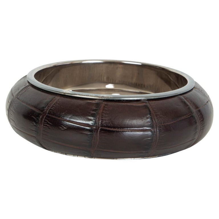 BOTTEGA VENETA dark brown CROC Bangle Bracelet For Sale at 1stDibs