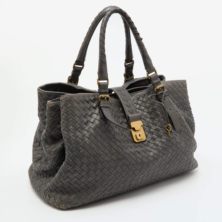 Bottega Veneta Dark Grey Intrecciato Leather Roma Tote For Sale at 1stDibs