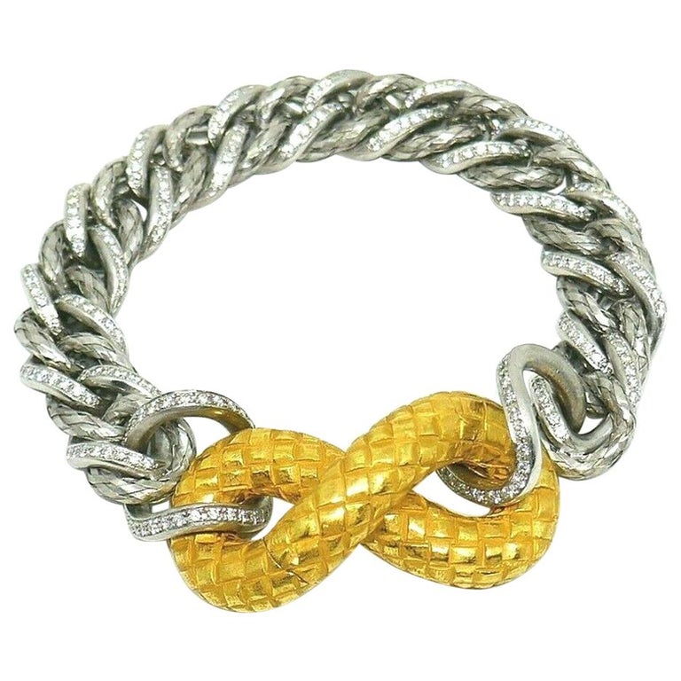 Bottega Veneta Diamond White and Yellow Gold Torcello Bracelet For Sale ...