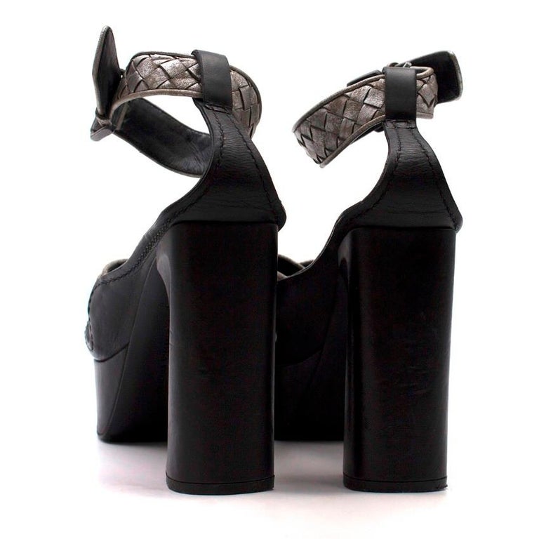 Bottega Veneta Distressed Metallic Woven Straps Block Platform Sandals ...