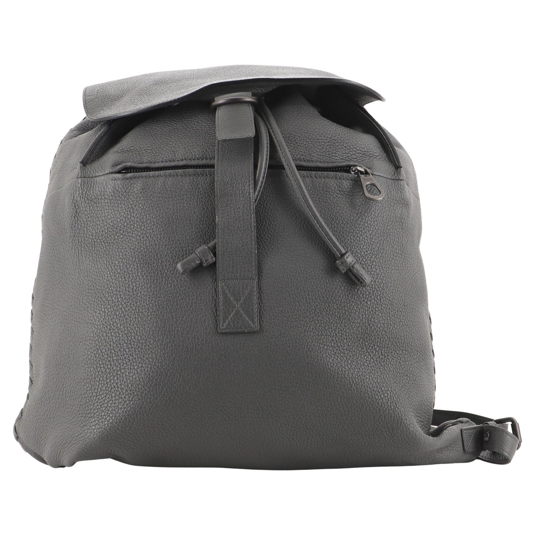 Bottega Veneta Drawstring Flap Backpack Leather Large For Sale at 1stDibs