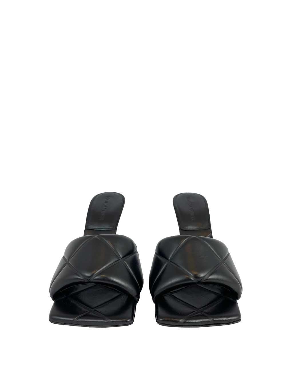 Bottega Veneta EU 38.5 Black Square Toe Sandal Heel at 1stDibs