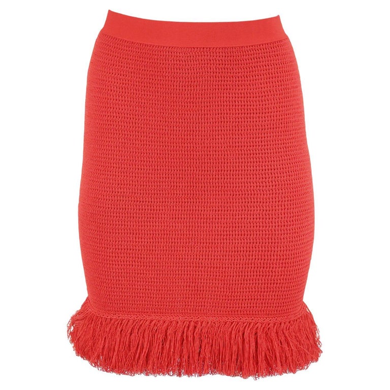 Bottega Veneta Fringed Open Knit Cotton Blend Mini Skirt Small For Sale ...