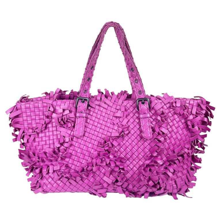 Bottega Veneta Fuchsia Cabat Lido Patchwork Intrecciato Frayed Handbag ...