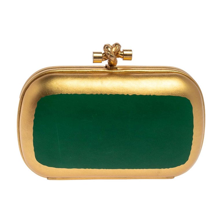 Bottega Veneta Gold/Green Gilded Waxed Leather Knot Clutch at 1stDibs ...