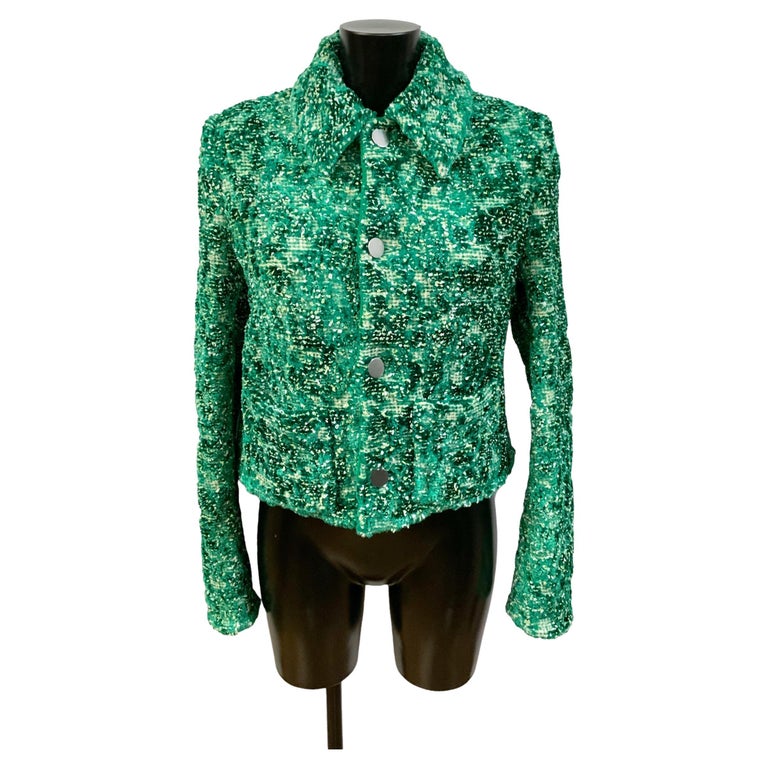 Bottega Veneta Green Chenille Single Breasted Croppped Jacket at 1stDibs