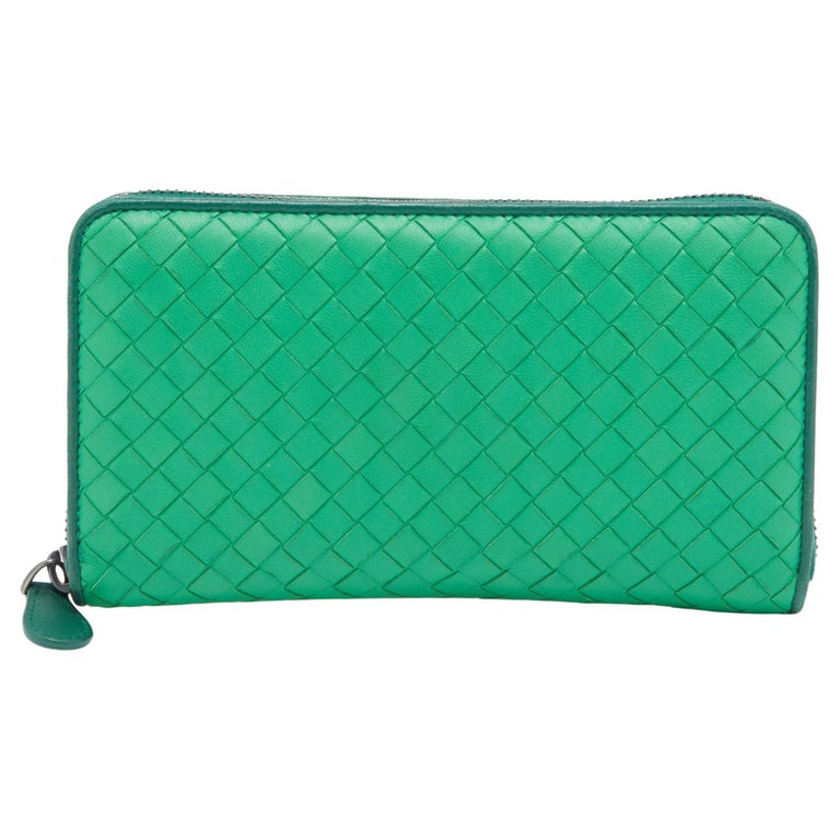 Bottega Veneta Green Intrecciato Leather Zip Around Wallet For Sale at ...