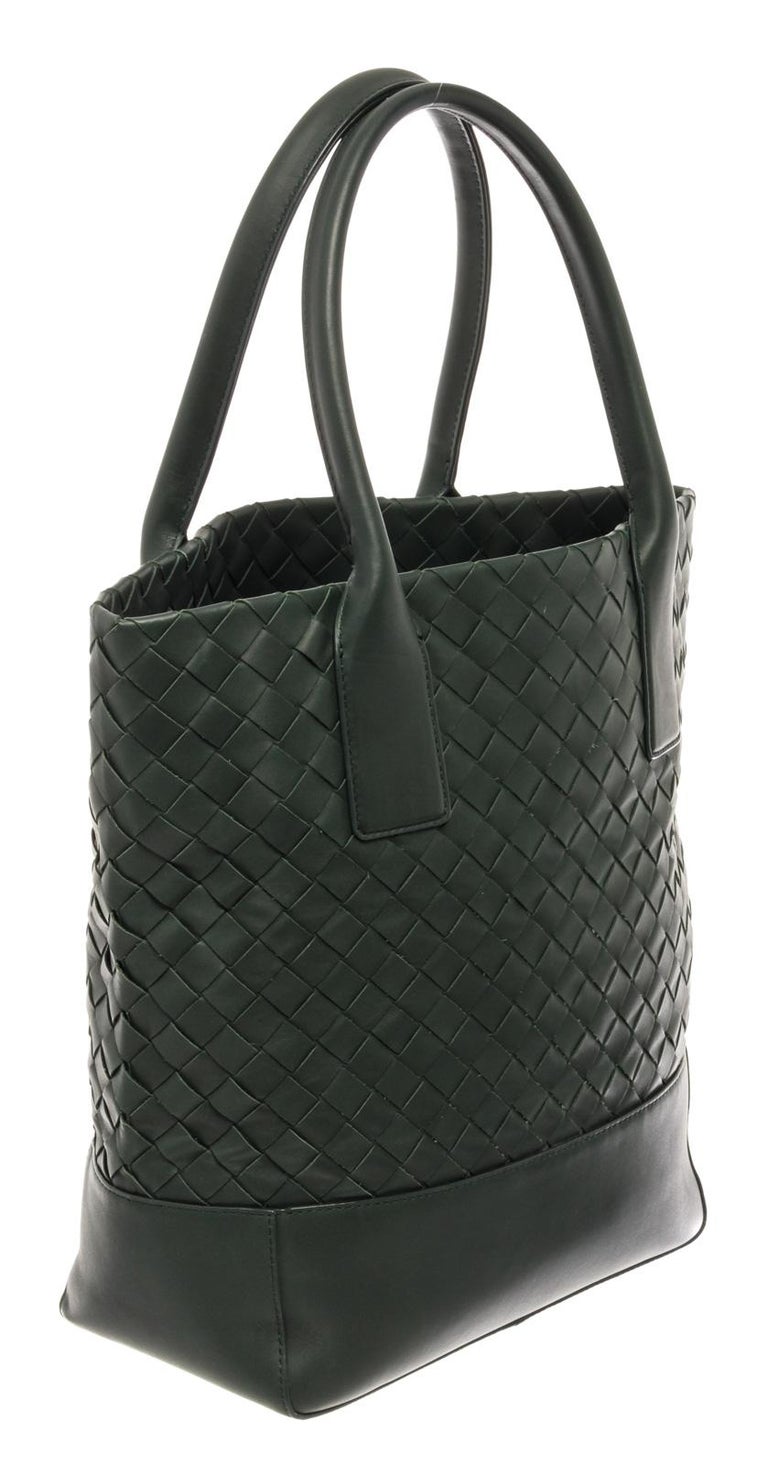 Bottega Veneta Green Leather Intrecciato Weave Open Tote Bag at 1stDibs