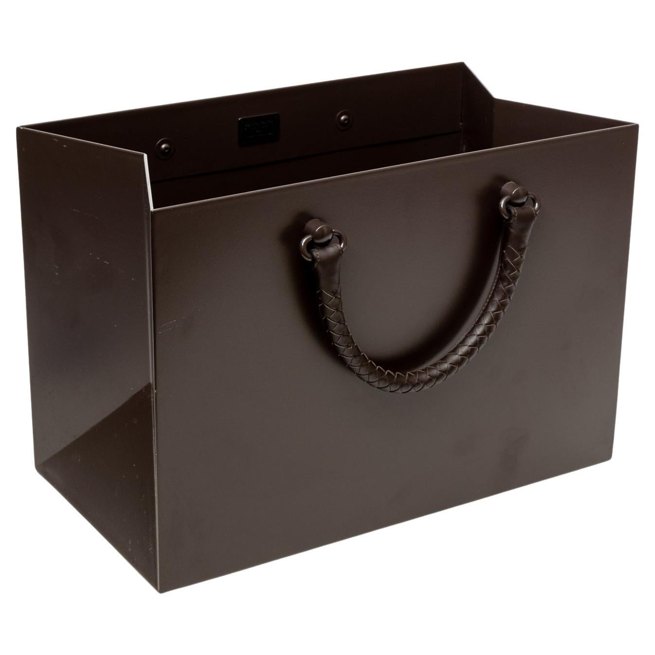 Bottega Veneta Gun Metal and Leather Newspaper Magazine Caddy For Sale ...