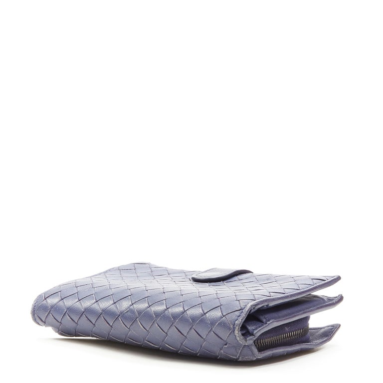 BOTTEGA VENETA Intrecciato Weave navy blue leather zip coins 10-slot ...
