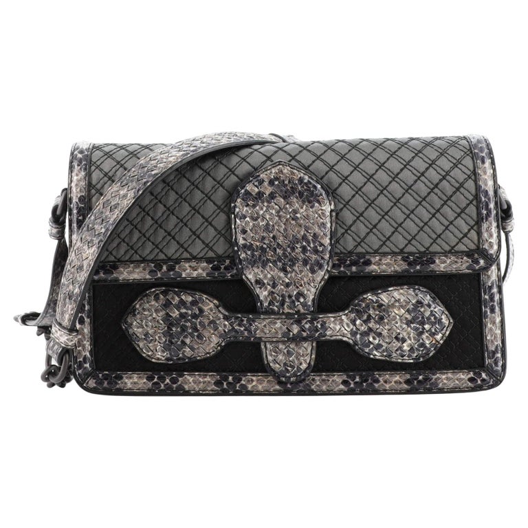 Bottega Veneta Irish Madras Shoulder Bag Quilted Satin with Snakeskin ...