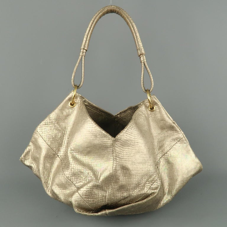 BOTTEGA VENETA Light Gold Metallic Snake Skin Hobo Handbag at 1stDibs