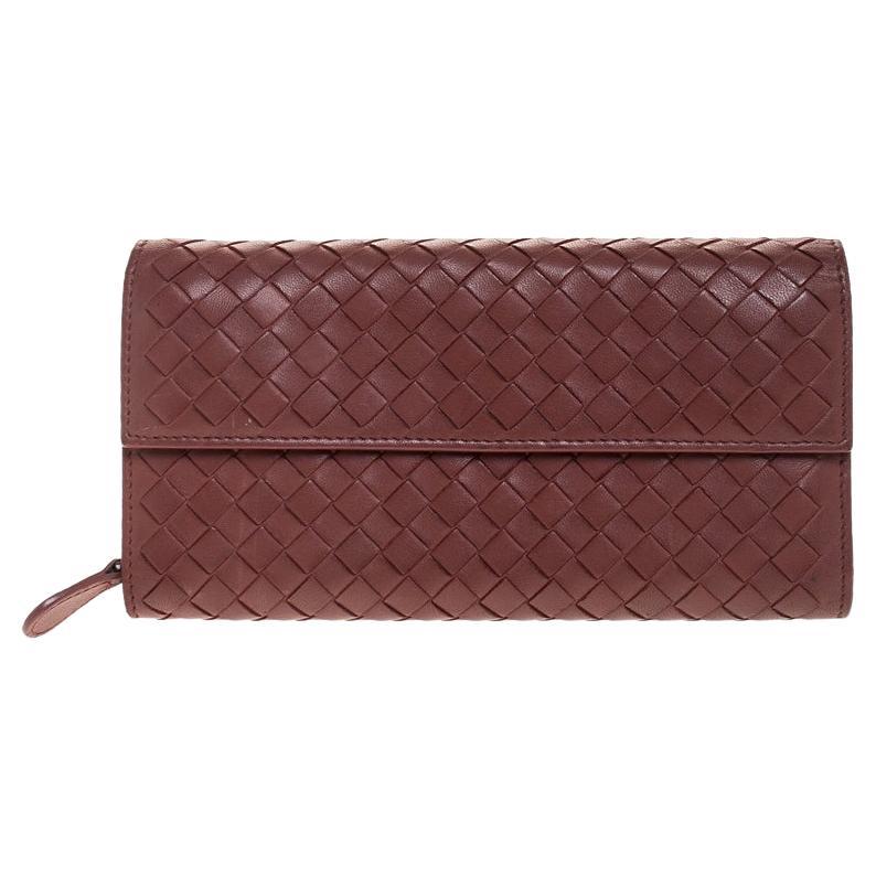 Bottega Veneta Coral Pink Leather Mini Zip Around Wallet For Sale at ...