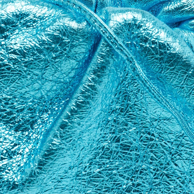 Bottega Veneta Metallic Blue Leather Mini The Pouch Bag For Sale at 1stDibs