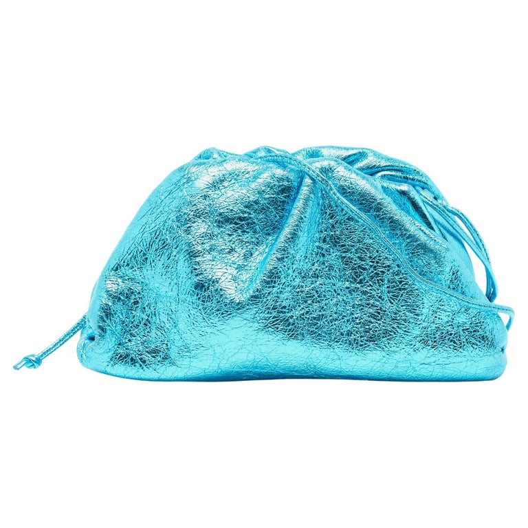 Bottega Veneta Metallic Blue Leather Mini The Pouch Bag For Sale at 1stDibs