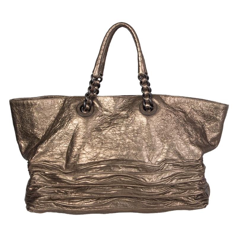 BOTTEGA VENETA metallic gold leather CORDED WAVE Tote Bag at 1stDibs