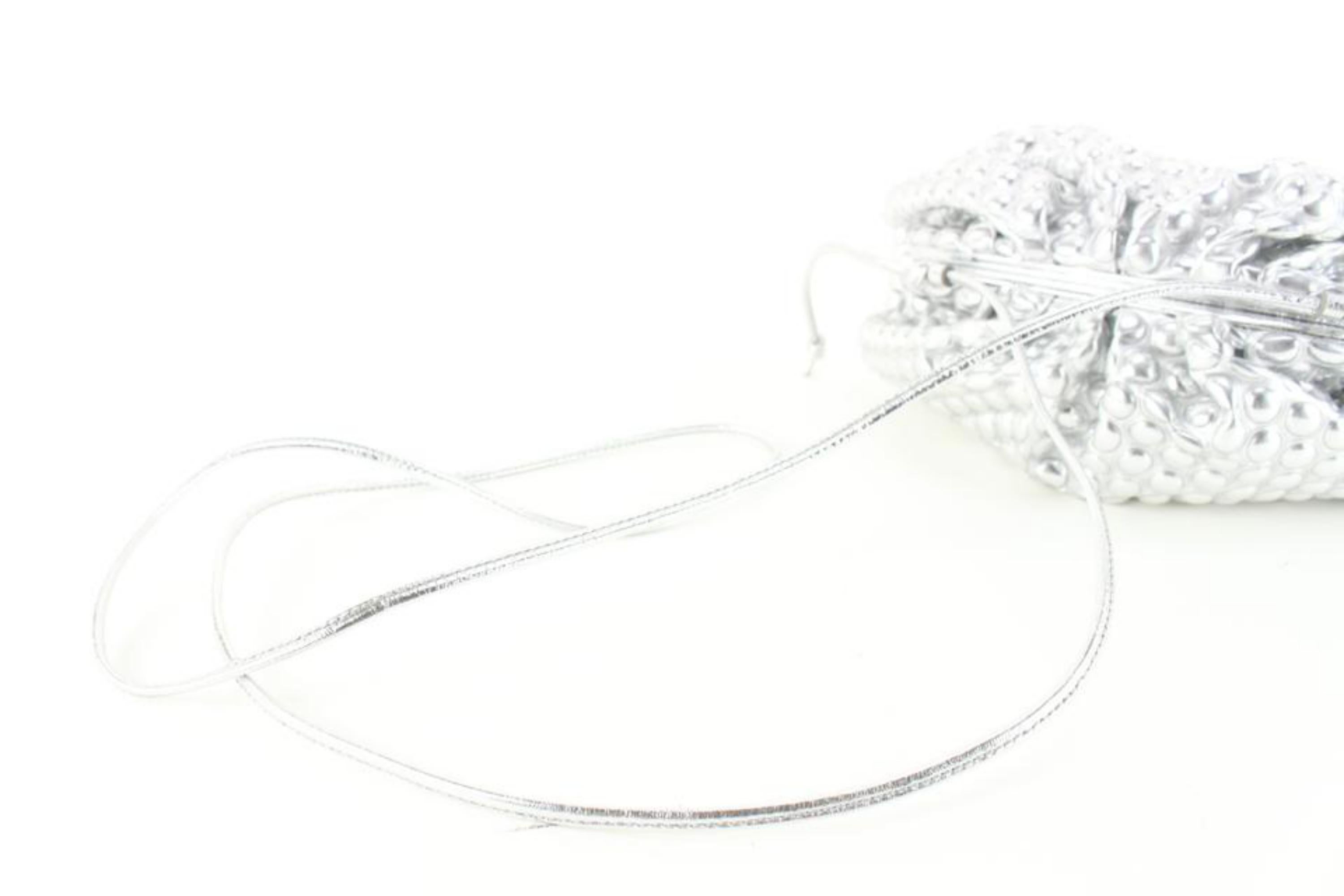 Bottega Veneta Metallic Silver Fabric Bubble Wrap The Mini Pouch ...