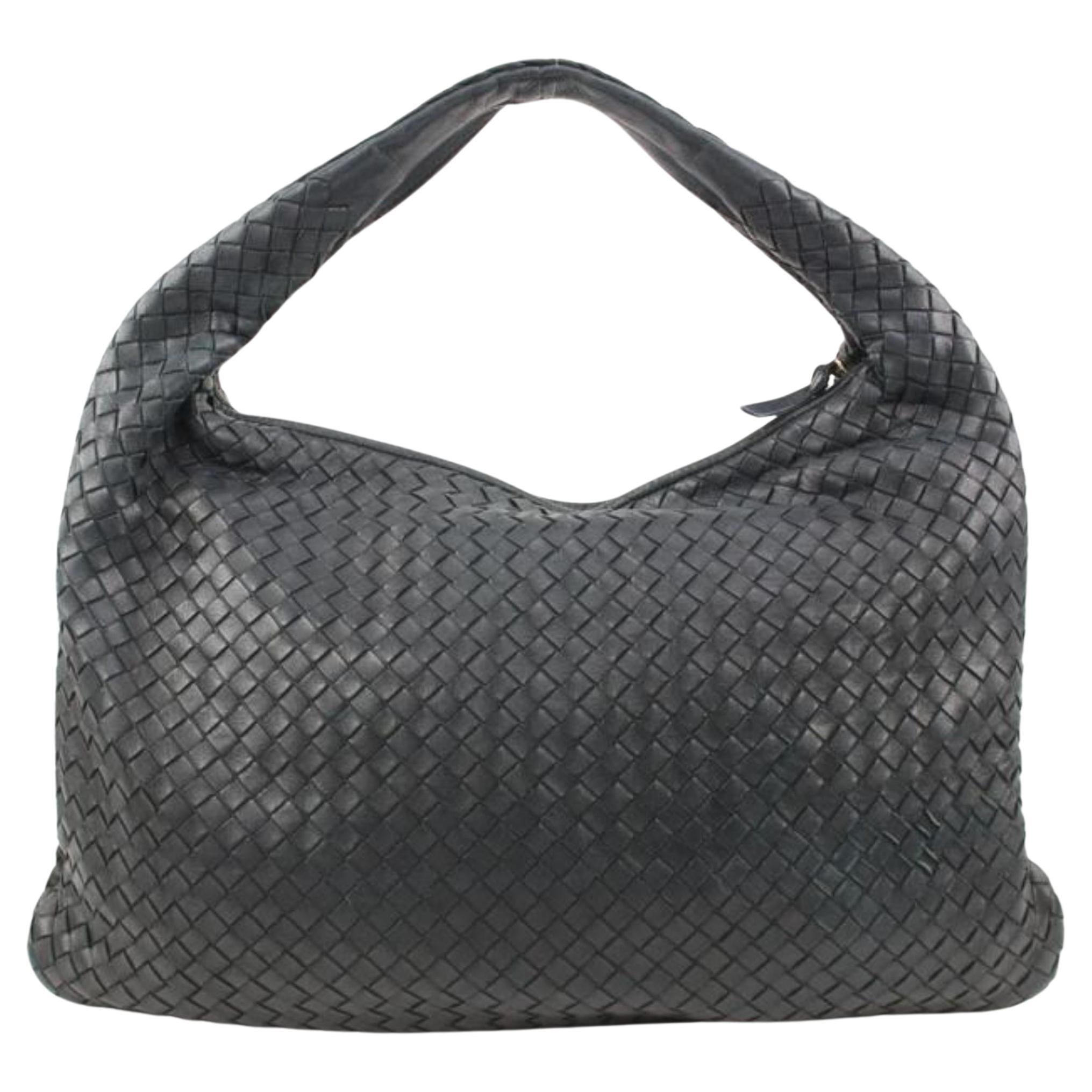 BOTTEGA VENETA Black Intrecciato Woven Leather Hobo Shoulder Bag For ...