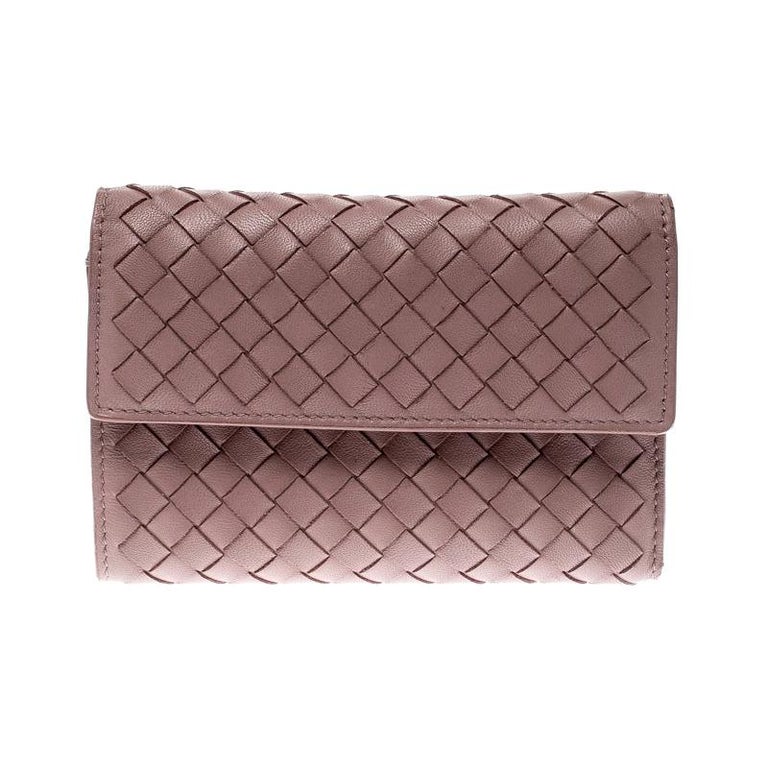 Bottega Veneta Nude Pink Intrecciato Leather Flap Compact Wallet For ...