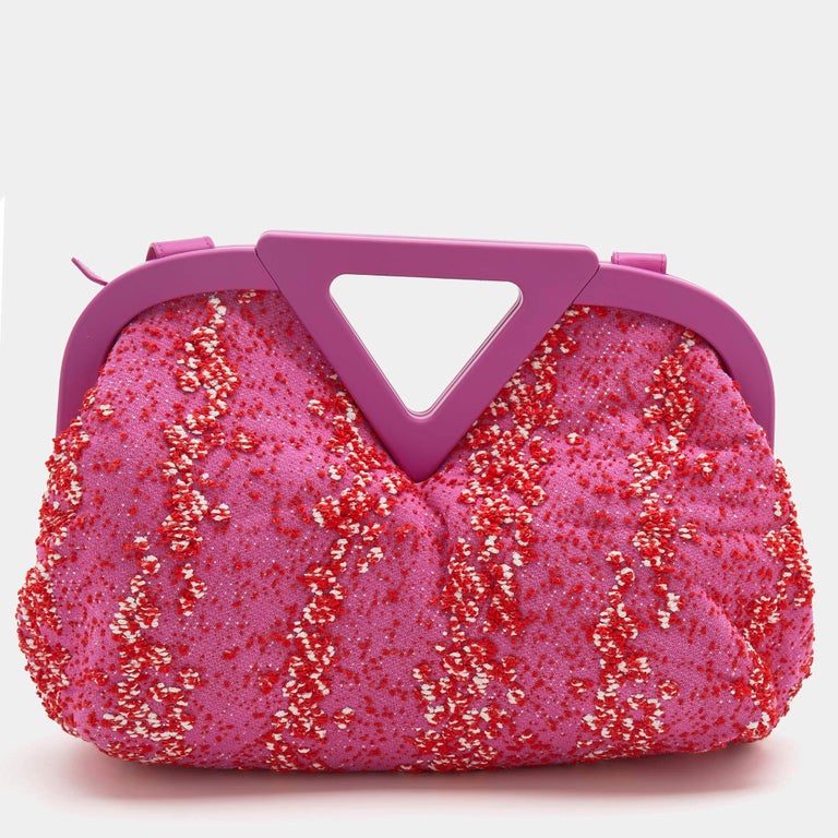 Bottega Veneta Pink Boucle Tweed Point Shoulder Bag For Sale at 1stDibs