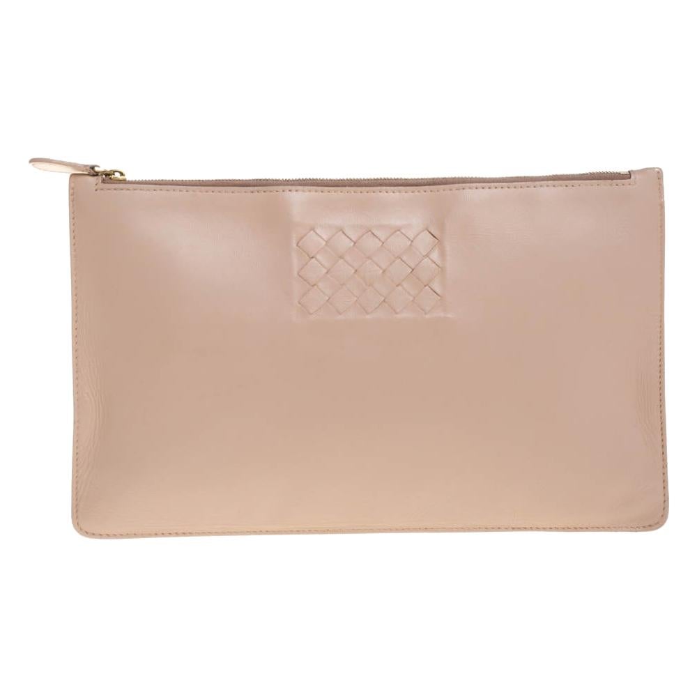 Bottega Veneta Honey and Cream Lambskin Woven Clutch/ Handbag For Sale ...