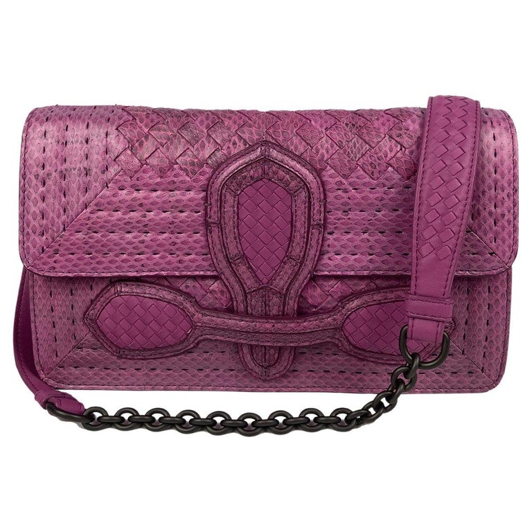Bottega Veneta Pink Intrecciato Snakeskin Rialto Bag For Sale at 1stDibs