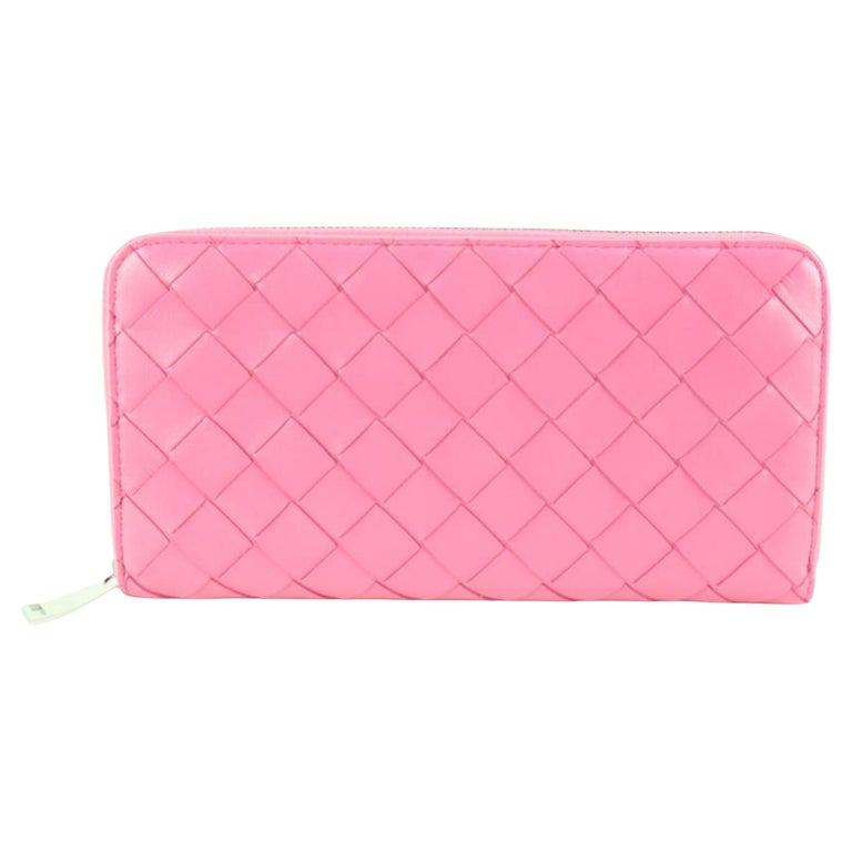Bottega Veneta Pink Intrecciato Woven Leather Zip Around Wallet ...