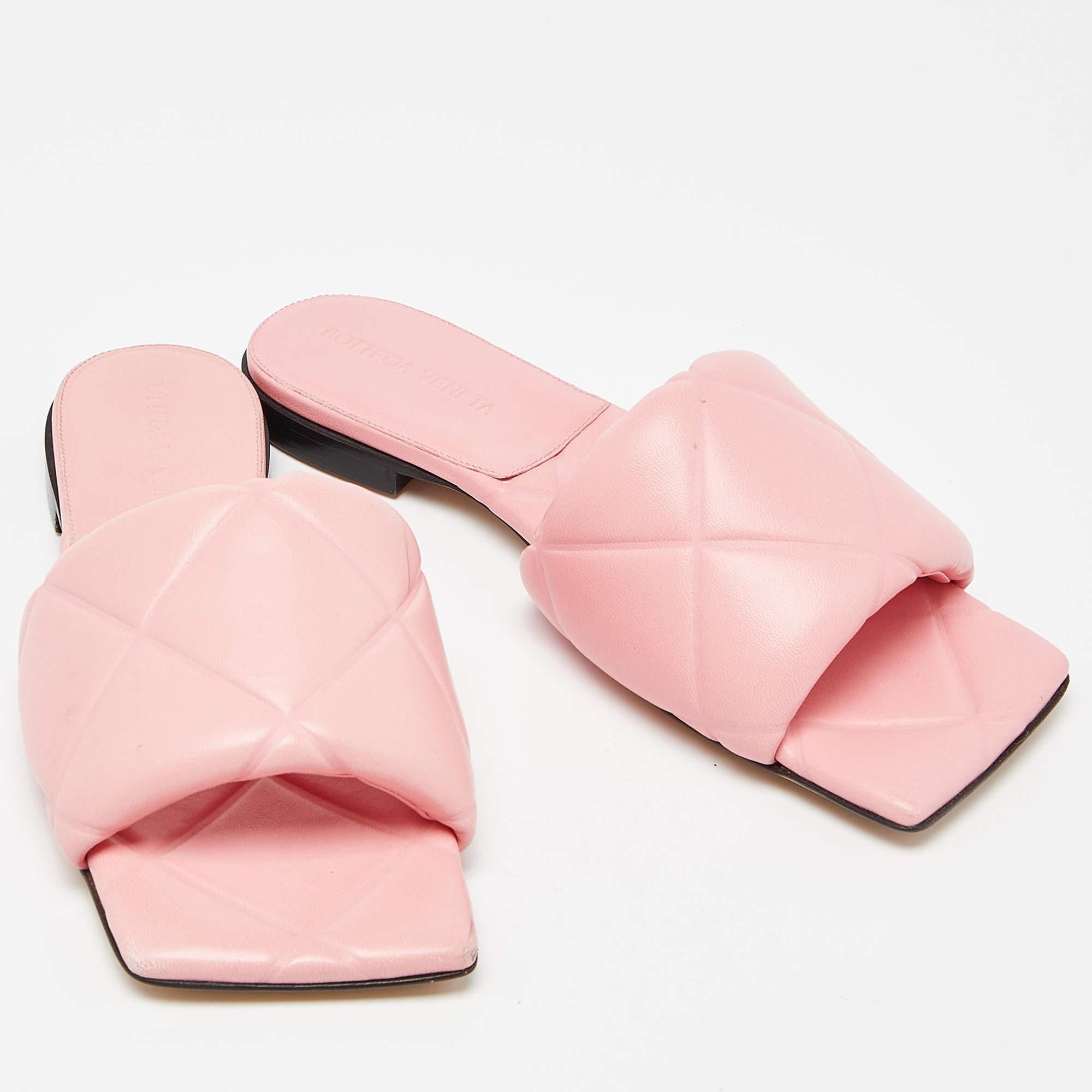 Bottega Veneta Pink Quilted Leather Lido Flat Slides Size 36 For Sale ...