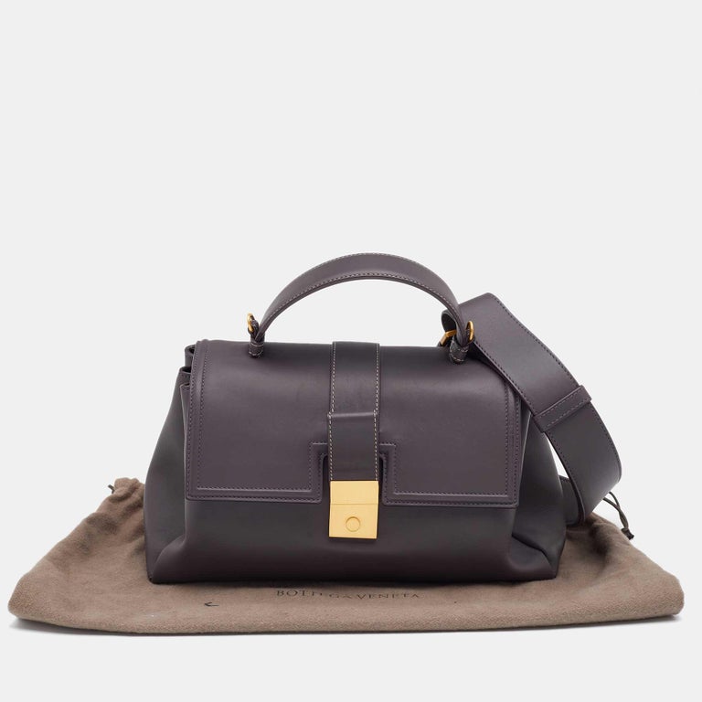 Bottega Veneta Plum Leather Small Piazza Top Handle Bag For Sale at 1stDibs