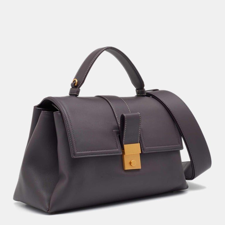 Bottega Veneta Plum Leather Small Piazza Top Handle Bag For Sale at 1stDibs