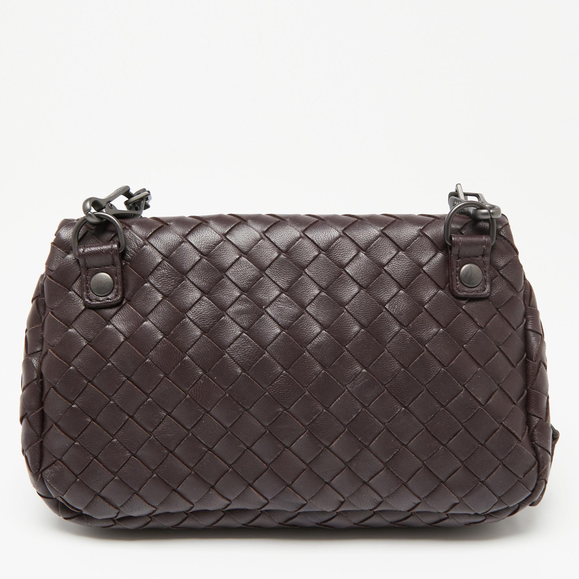 Bottega Veneta Prune Purple Intrecciato Leather Flap Chain Bag at 1stDibs