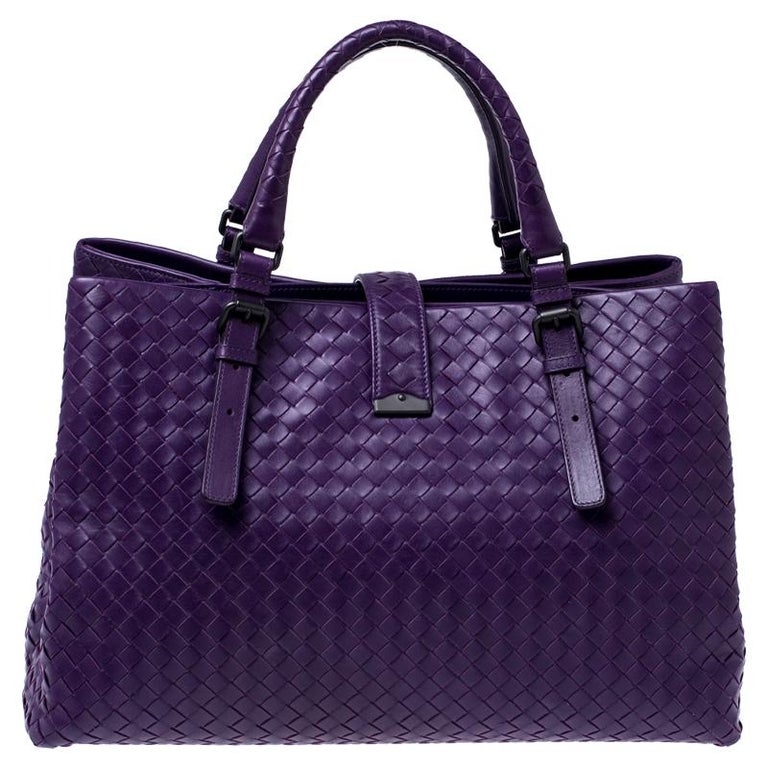 Bottega Veneta Purple Intrecciato Leather Medium Roma Tote For Sale at ...