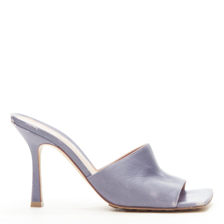 BOTTEGA VENETA purple leather square toe open toe high heel mule ...
