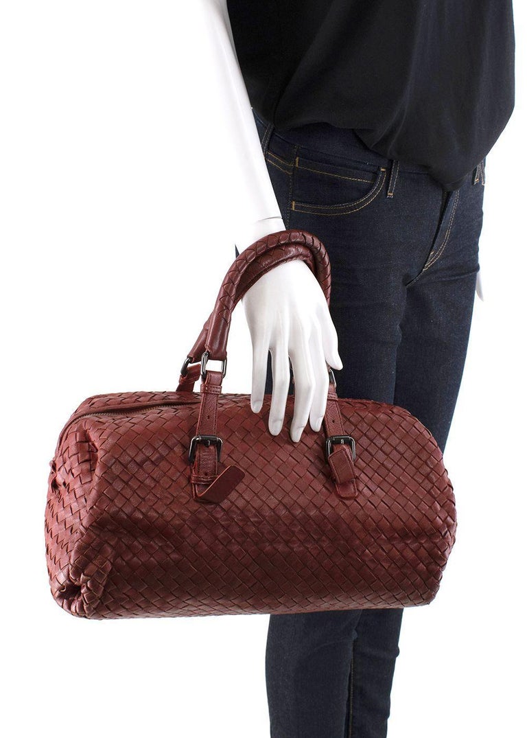 Bottega Veneta Red Intrecciato Leather Boston Bag For Sale at 1stDibs
