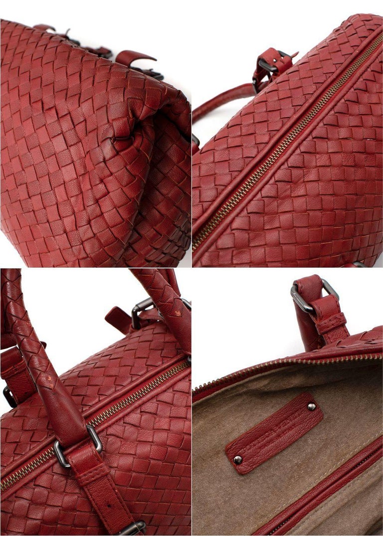 Bottega Veneta Red Intrecciato Leather Boston Bag For Sale at 1stDibs