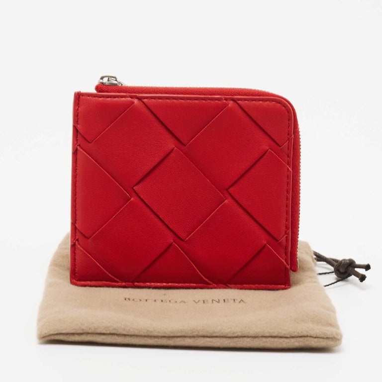 Bottega Veneta Red Intrecciato Leather Half Zip Wallet For Sale at 1stDibs