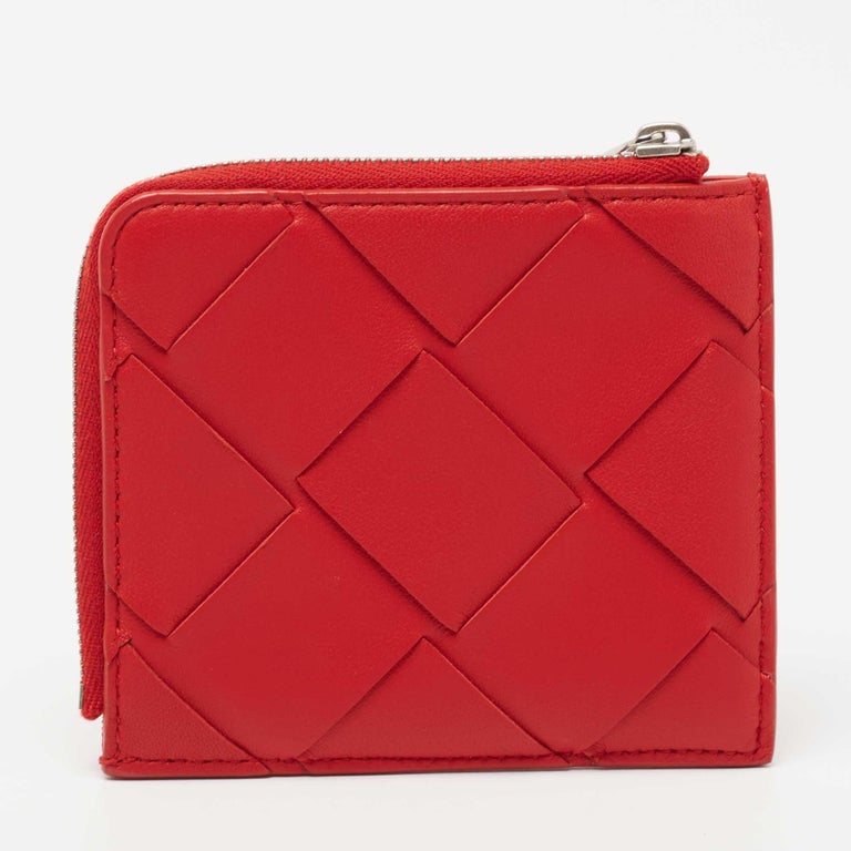 Bottega Veneta Red Intrecciato Leather Half Zip Wallet For Sale at 1stDibs