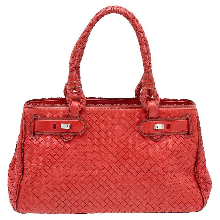 Bottega Veneta Red Intrecciato Leather Tote For Sale at 1stDibs