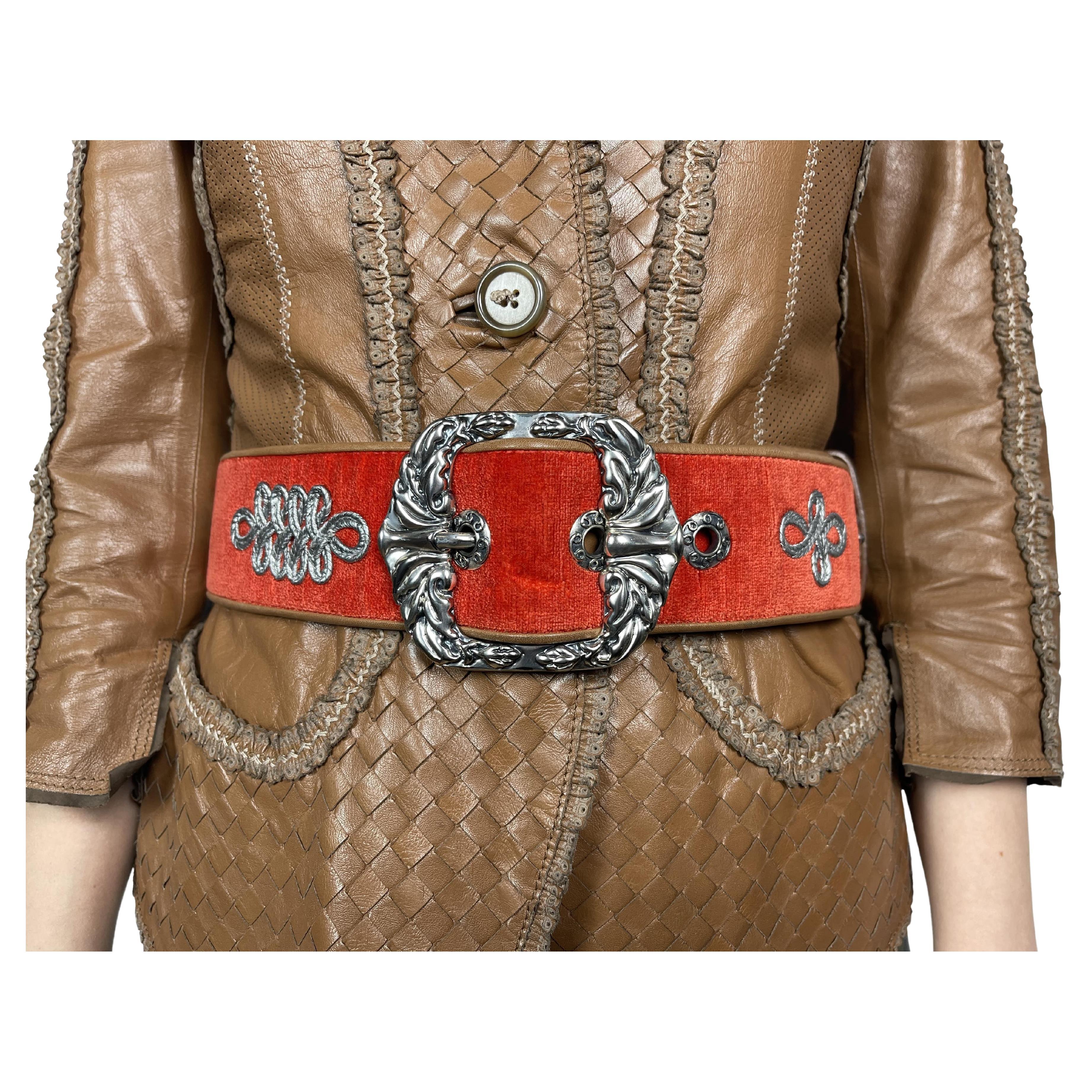 Bottega Veneta Runway Poppy Red Velvet Silver Buckle Waist Belt, SS ...