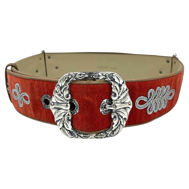Bottega Veneta Runway Poppy Red Velvet Silver Buckle Waist Belt, SS ...