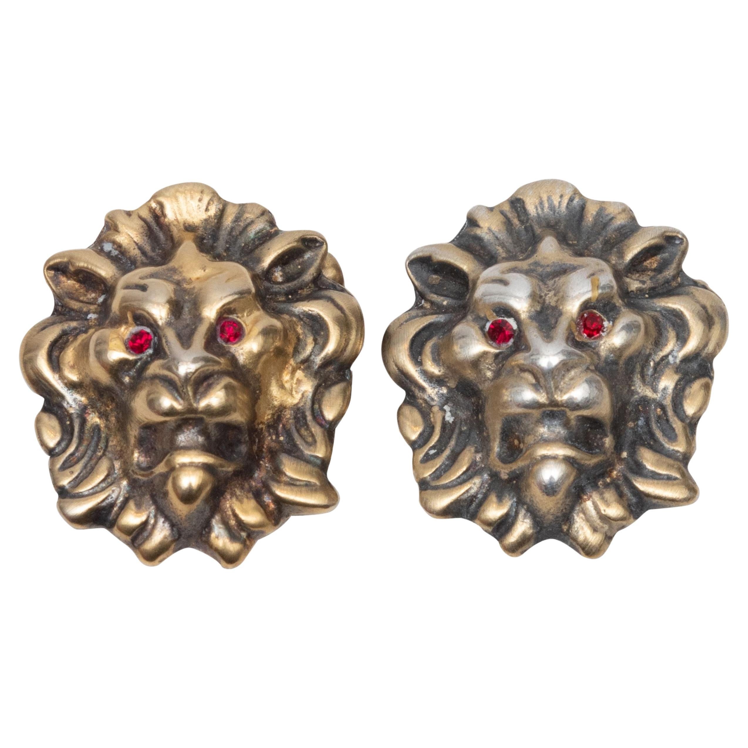 Bottega Veneta Silver Gilt Ruby-Embellished Lion Cufflinks For Sale at ...